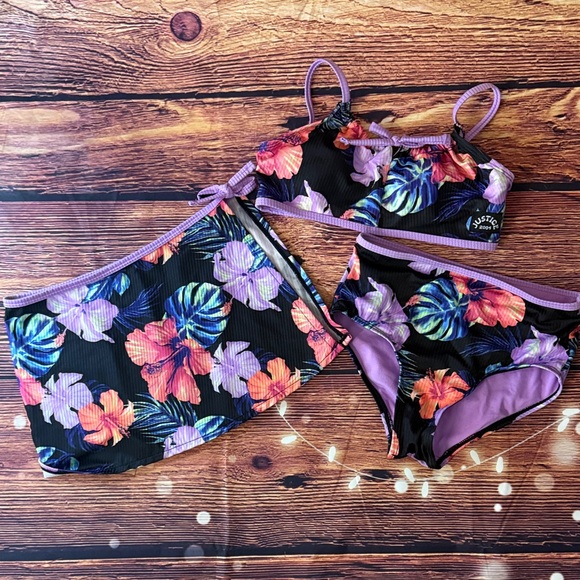 Justice | Swim | Justice Tropical Floral Kids Swim Bikini Set Black And ...